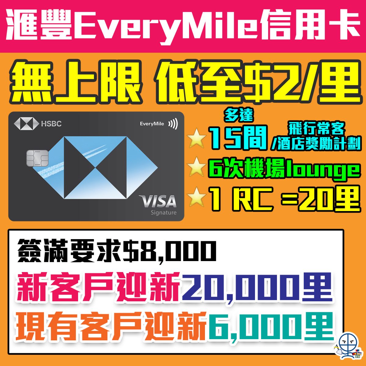 【滙豐EveryMile信用卡】HSBC新卡！新客迎新有高達額外16,000里！舊客都有高達額外6,000里！指定簽賬低至HK$2/里！免首 ...