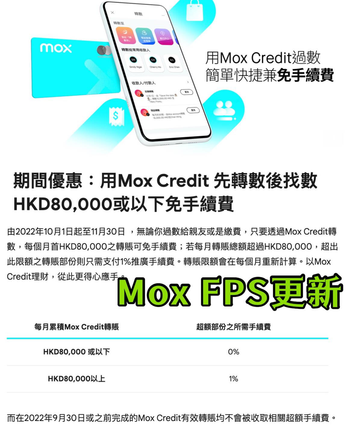 【Mox轉數快FPS優惠】Mox Credit過數免手續費上限$8萬(10月1日起) | 里先生 Mr. Miles