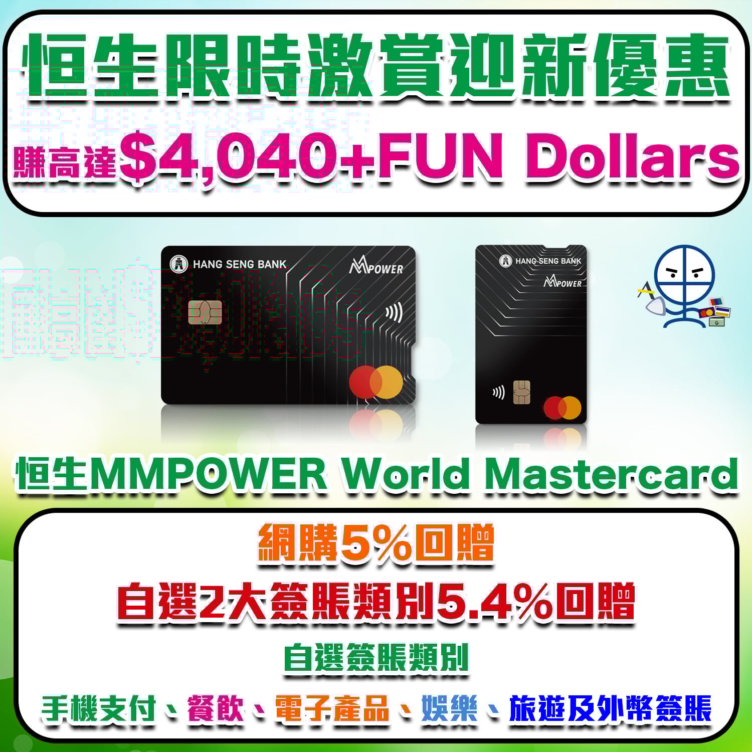 【恒生MMPOWER World Mastercard】手機支付5.4%/網購5% +FUN Dollars回贈！新舊客戶都有迎新優惠 ...