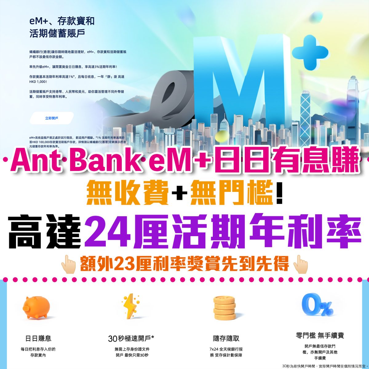 【Ant Bank eM+】高達8.88%活期存款年利率日日有息賺︱1蚊都可以賺息！仲有限時必搶24厘加息券！ | 里先生 Mr. Miles