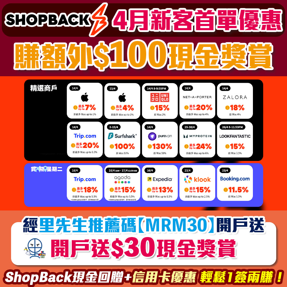【ShopBack 5月優惠/開戶邀請碼/迎新】ShopBack新客戶完成首筆訂單賺額外$70現金獎賞！逢星期二於旅遊平台及指定日期購物亦有額外回贈！ | 里先生 Mr. Miles
