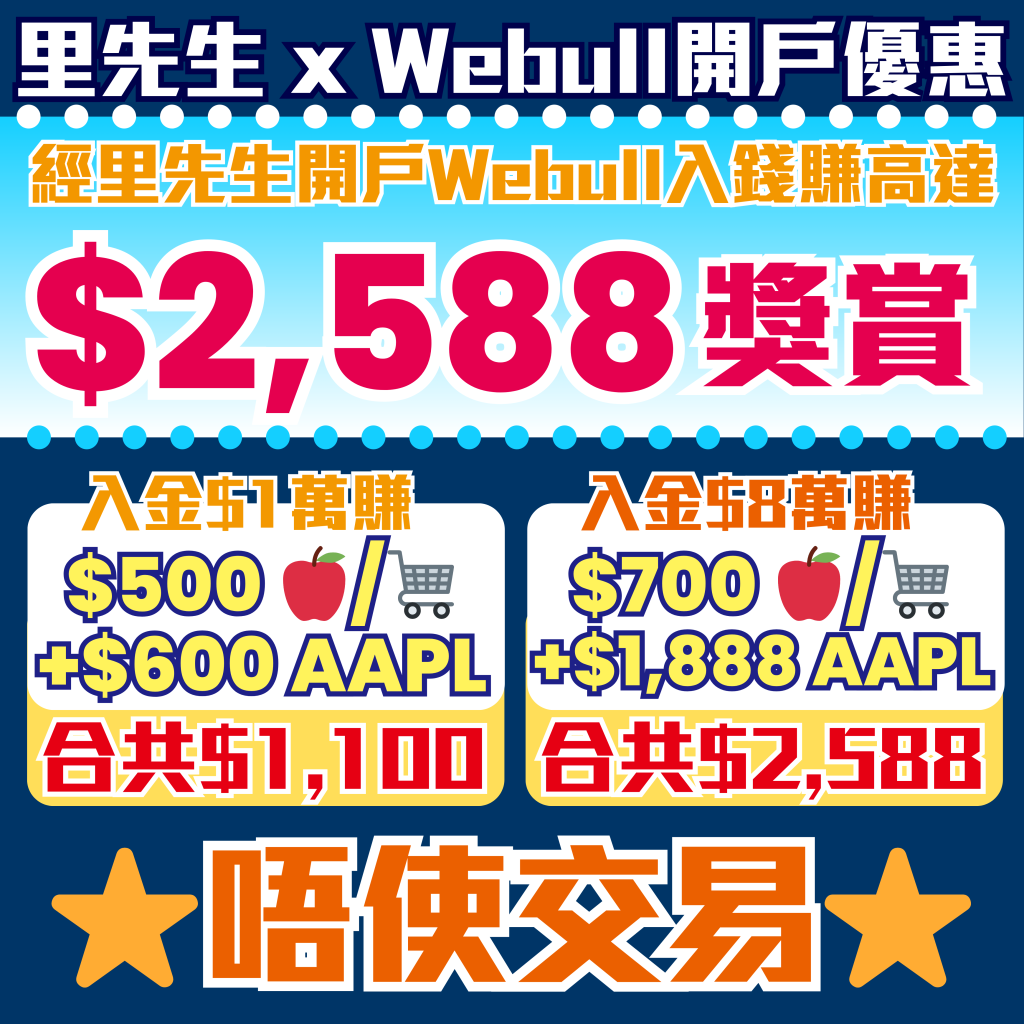 【Webull微牛證券開户優惠】唔使交易/留存，經里先生開戶送多高達HK$700 Apple禮品卡/超市現金券！入錢就賺到高達HK$1,888 ...